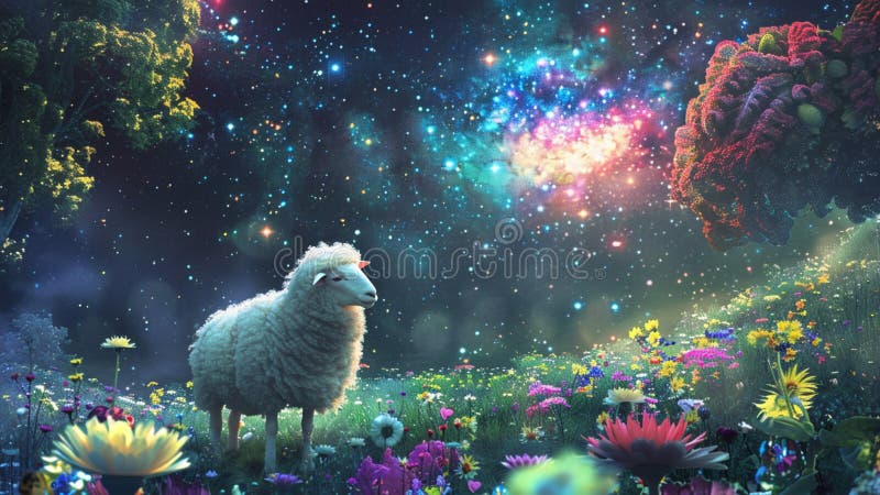 Cosmic Sheep in a Beautiful Magic Forest in a Dreamy Starry Cosmic ...