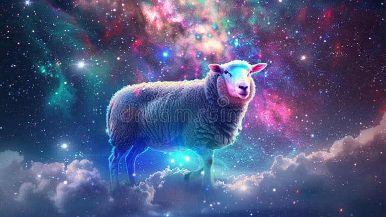 Cosmic Sheep in a Beautiful Magic Forest in a Dreamy Starry Cosmic ...