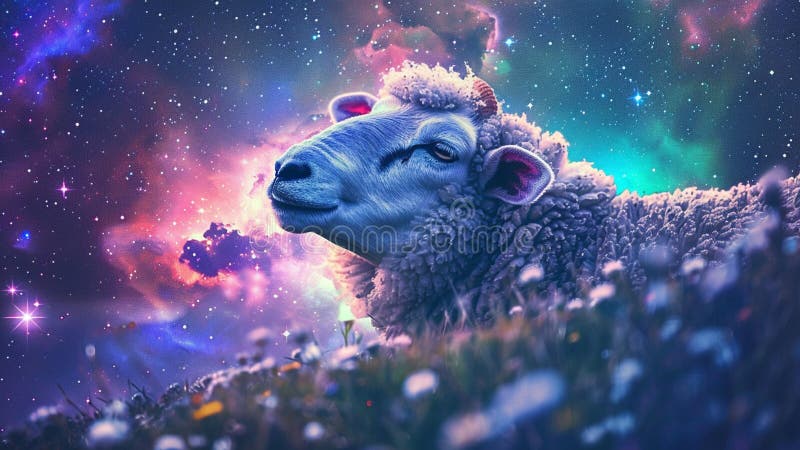Cosmic Sheep in a Beautiful Magic Forest in a Dreamy Starry Cosmic ...