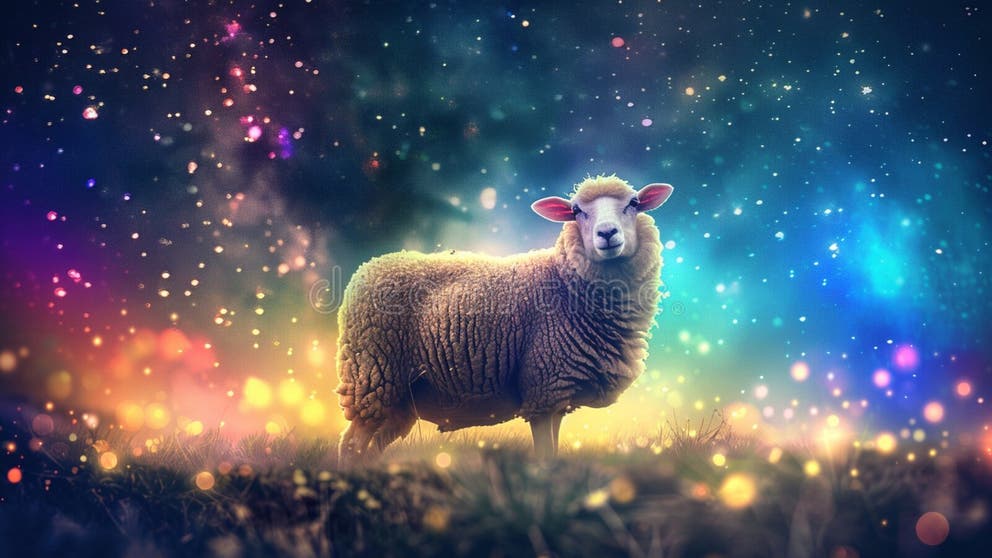 Cosmic Sheep in a Beautiful Magic Forest in a Dreamy Starry Cosmic ...