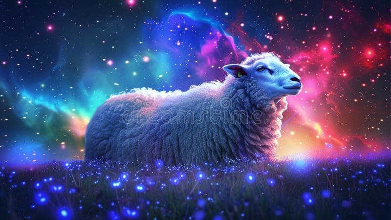 Cosmic Sheep in a Beautiful Magic Forest in a Dreamy Starry Cosmic ...