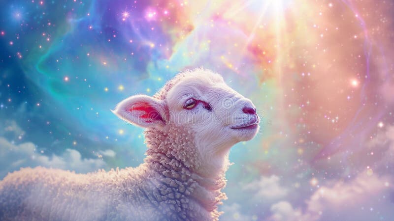 Cosmic Lamb in a Beautiful Magic Forest in a Dreamy Starry Cosmic ...