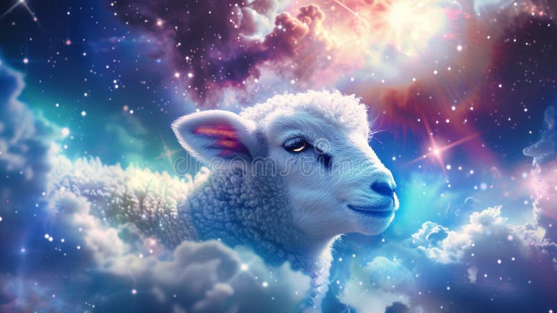 Cosmic Lamb in a Beautiful Magic Forest in a Dreamy Starry Cosmic ...