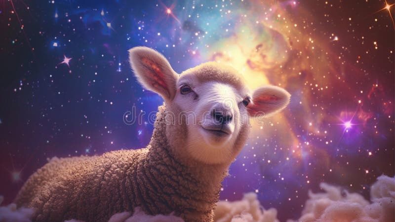 Cosmic Lamb in a Beautiful Magic Forest in a Dreamy Starry Cosmic ...