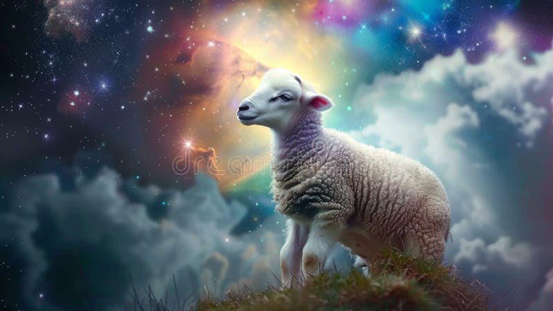 Cosmic Lamb in a Beautiful Magic Forest in a Dreamy Starry Cosmic ...