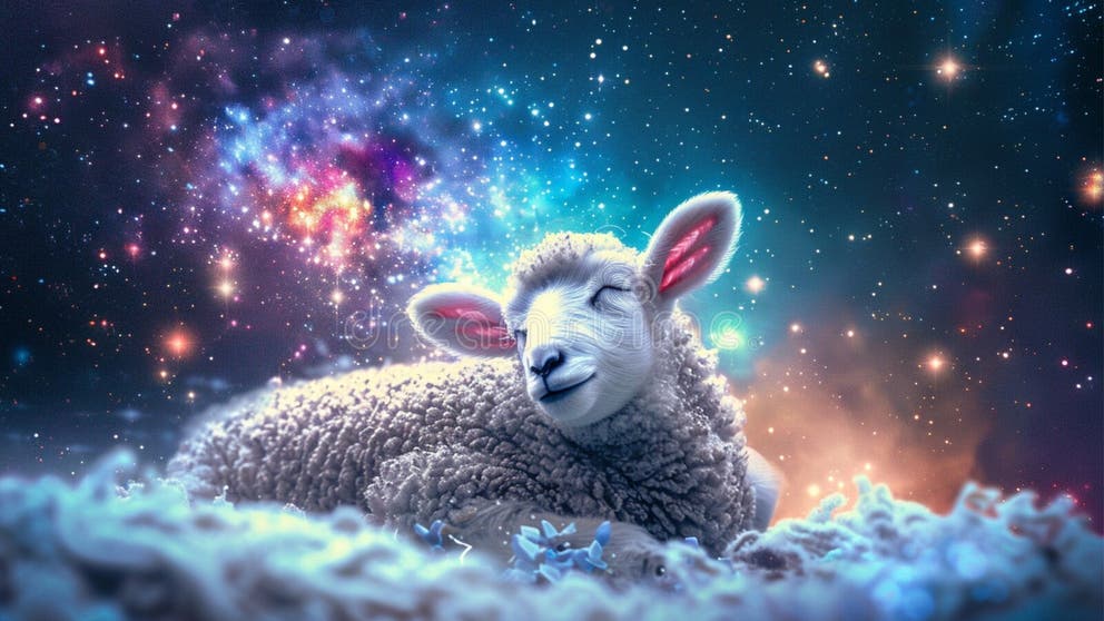 Cosmic Lamb in a Beautiful Magic Forest in a Dreamy Starry Cosmic ...