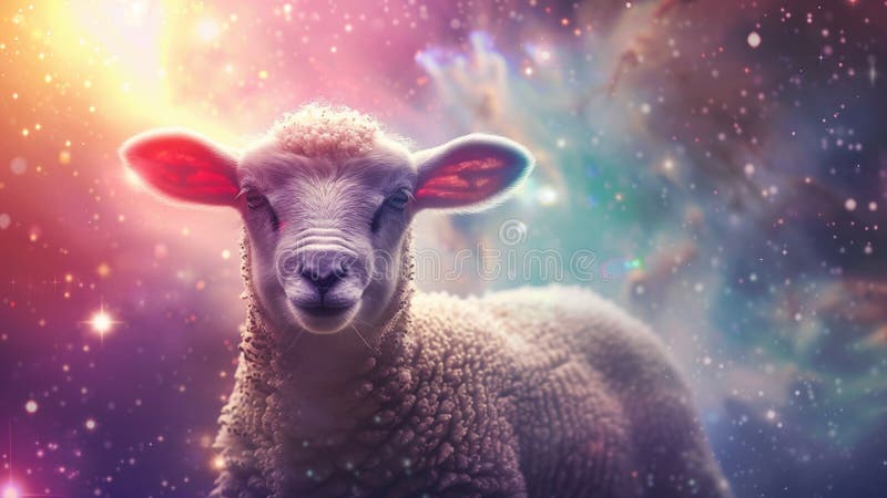 Cosmic Lamb in a Beautiful Magic Forest in a Dreamy Starry Cosmic ...