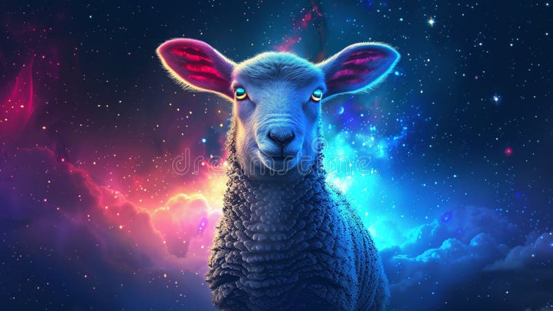 Cosmic Lamb in a Beautiful Magic Forest in a Dreamy Starry Cosmic ...