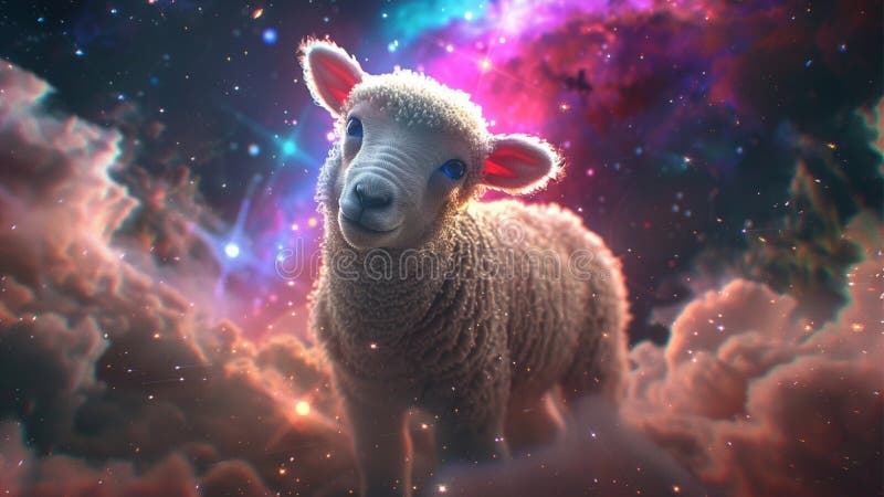 Cosmic Lamb in a Beautiful Magic Forest in a Dreamy Starry Cosmic ...