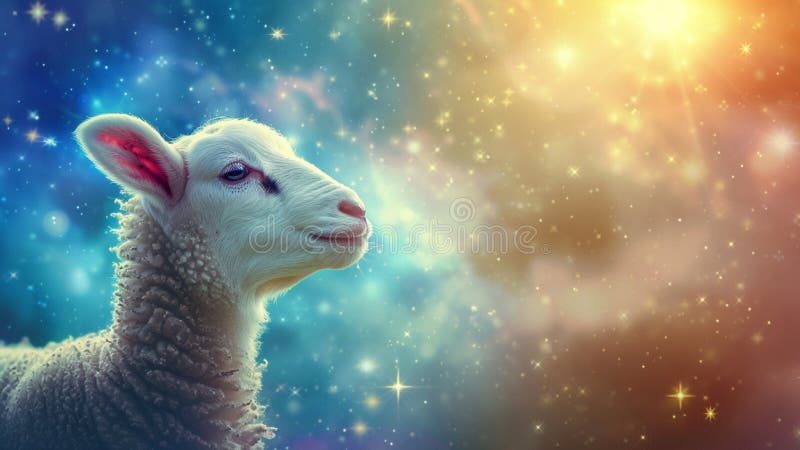 Cosmic Lamb in a Beautiful Magic Forest in a Dreamy Starry Cosmic ...