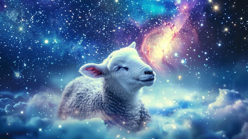 Cosmic Lamb in a Beautiful Magic Forest in a Dreamy Starry Cosmic ...