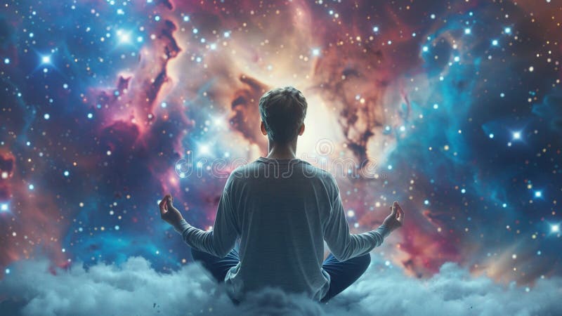 Man Meditating and Doing Yoga Under a Beautiful Starry Sky Stock ...