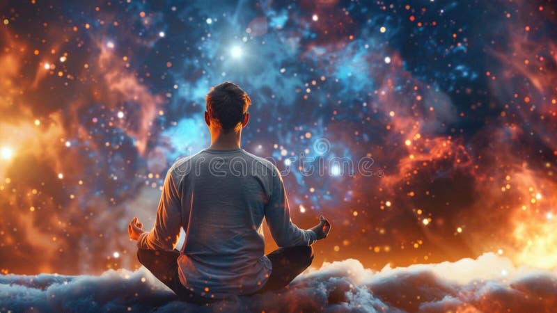 Man Meditating and Doing Yoga Under a Beautiful Starry Sky Stock ...
