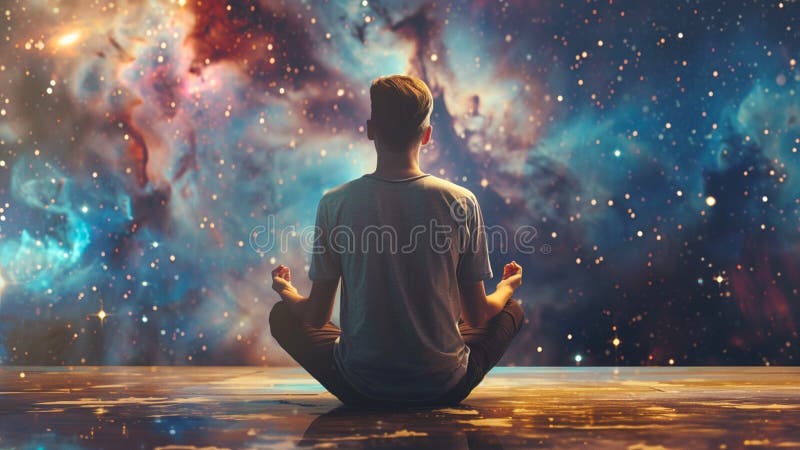 Man Meditating and Doing Yoga Under a Beautiful Starry Sky Stock ...