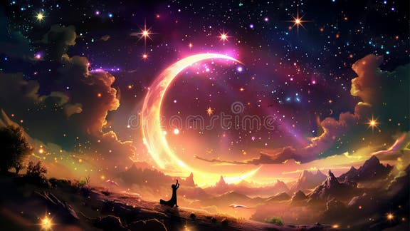 Fantasy Fairytale Magical Dreamlike Glowing Moon Stock Illustration ...