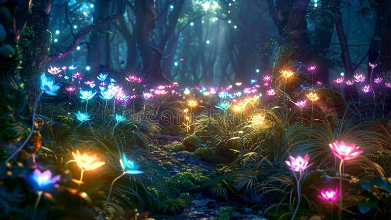 Fantasy Fairytale Magical Colorful Glowing Flowers with Pixie Dust ...