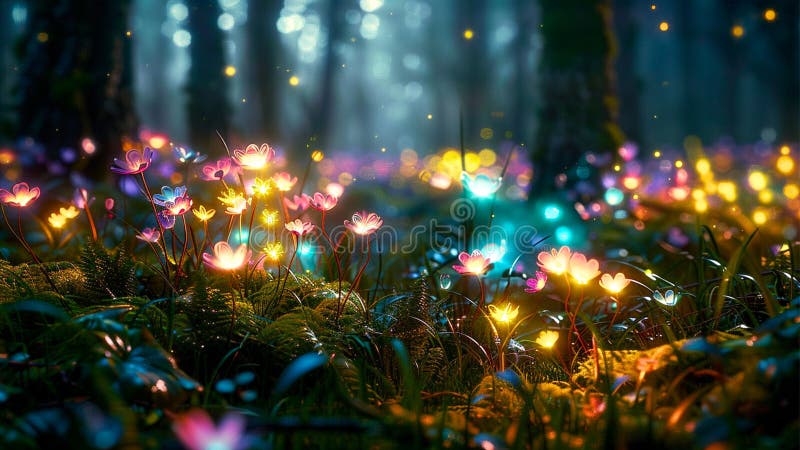 Fantasy Fairytale Magical Colorful Glowing Flowers with Pixie Dust ...