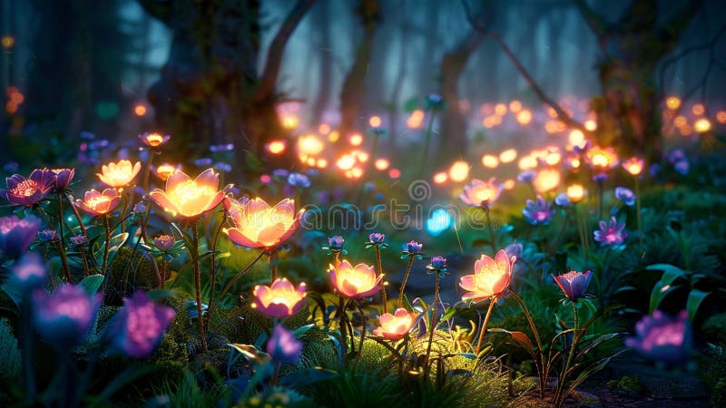 Fantasy Fairytale Magical Colorful Glowing Flowers with Pixie Dust ...