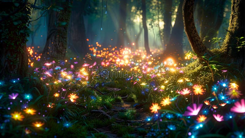 Fantasy Fairytale Magical Colorful Glowing Flowers with Pixie Dust ...