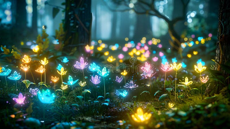 Fantasy Fairytale Magical Colorful Glowing Flowers with Pixie Dust ...