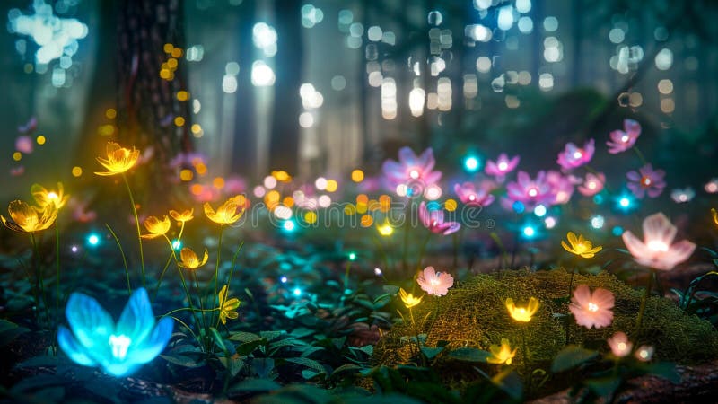 Fantasy Fairytale Magical Colorful Glowing Flowers with Pixie Dust ...