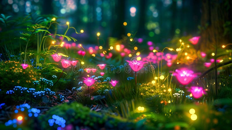 Fantasy Fairytale Magical Glowing Pink Flowers with Pixie Dust Stock ...