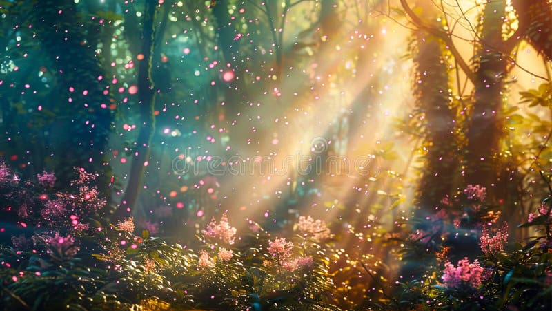 Fairytale Forest Bathed in Magical Sun Rays Stock Illustration ...