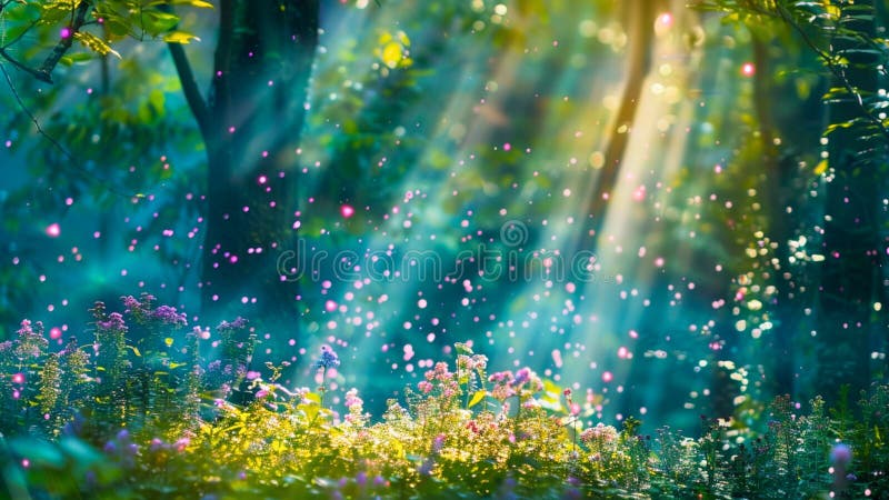 Fairytale Forest Bathed in Magical Sun Rays Stock Illustration ...