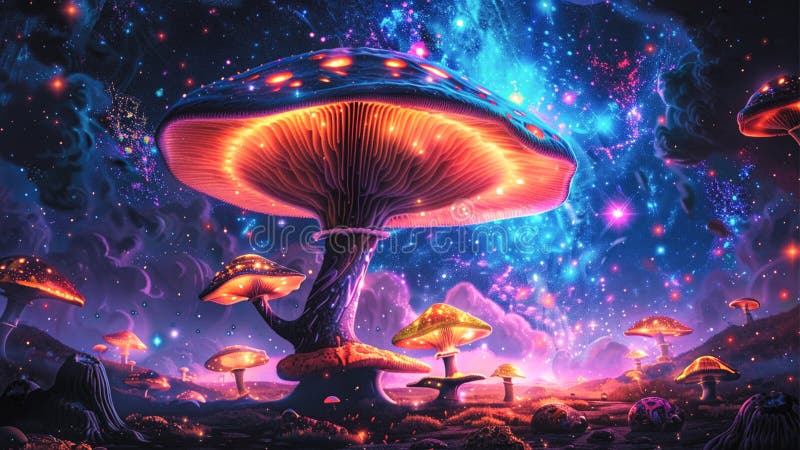 Fantasy Alien Mushrooms in an Alien World Under Starry Sky Stock ...