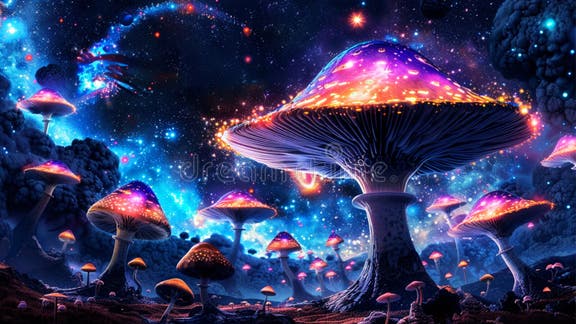 Fantasy Alien Mushrooms in an Alien World Under Starry Sky Stock ...