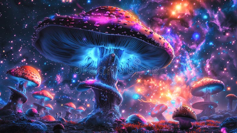 Fantasy Alien Mushrooms in an Alien World Under Starry Sky Stock ...