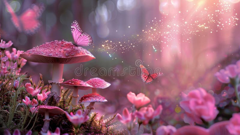Stunning Magical Butterfly Flying on Top of Magic Mushrooms and ...