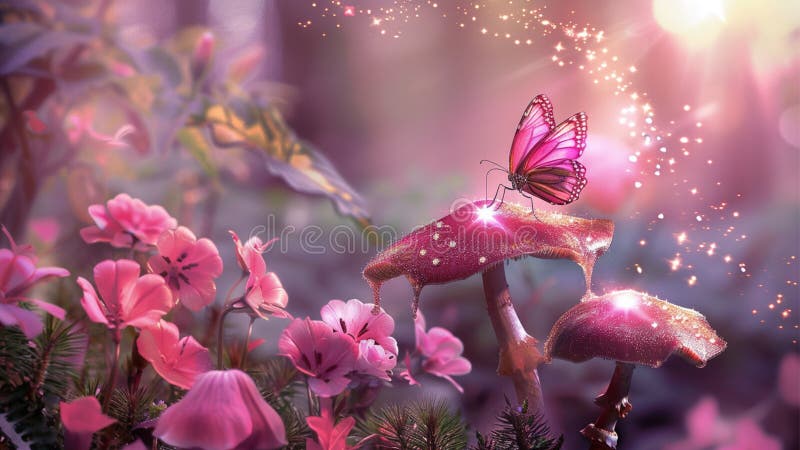 Stunning Magical Butterfly Flying on Top of Magic Mushrooms and ...