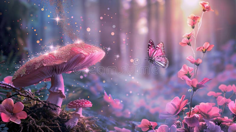 Stunning Magical Butterfly Flying on Top of Magic Mushrooms and ...