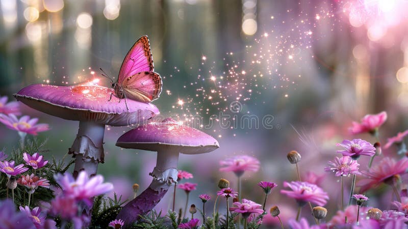 Stunning Magical Butterfly Flying on Top of Magic Mushrooms and ...