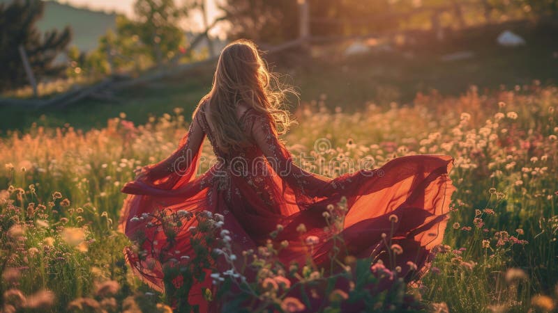 Beautiful Princess with Long Wavy Blonde Hair Flowing in the Wind in a ...