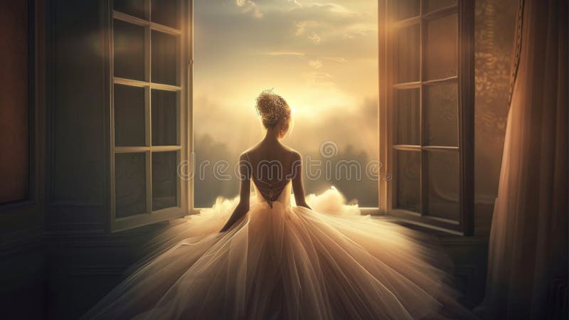 A Ballerina Princess in a Soft White Flowy Transparent Dress ...