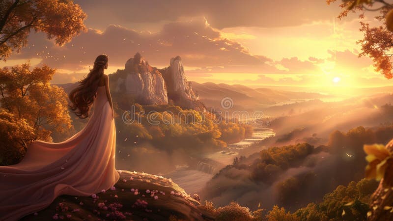 Fairytale Brunette Princess or Queen in a Dreamy Pink Dress in an ...