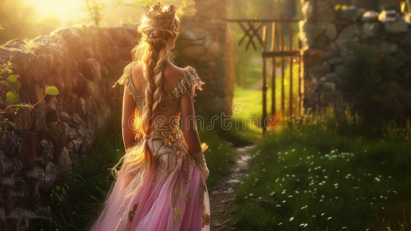 Fairytale Rapunzel Princess in a Dreamy Flowy Pink Dress in an ...