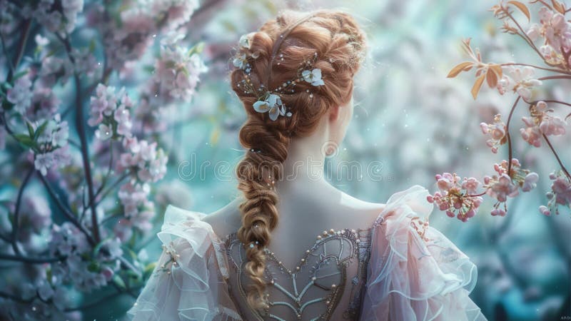 Beautiful Fairytale Princess with Long Wavy Red Hair Tied in a Gorgeous ...