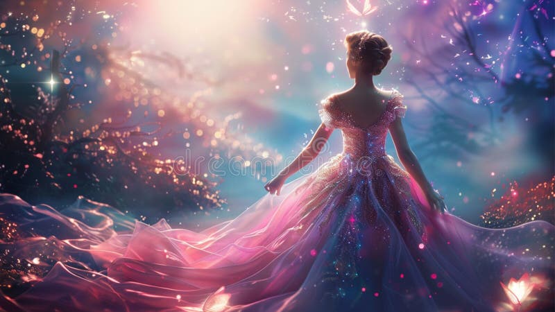 A Beautiful Fairytale Princess in a Dreamy Glittery Shimmery Pink Dress ...