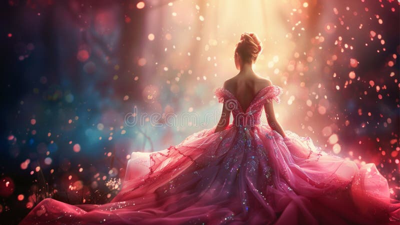 A Beautiful Fairytale Princess in a Dreamy Glittery Shimmery Pink Dress ...