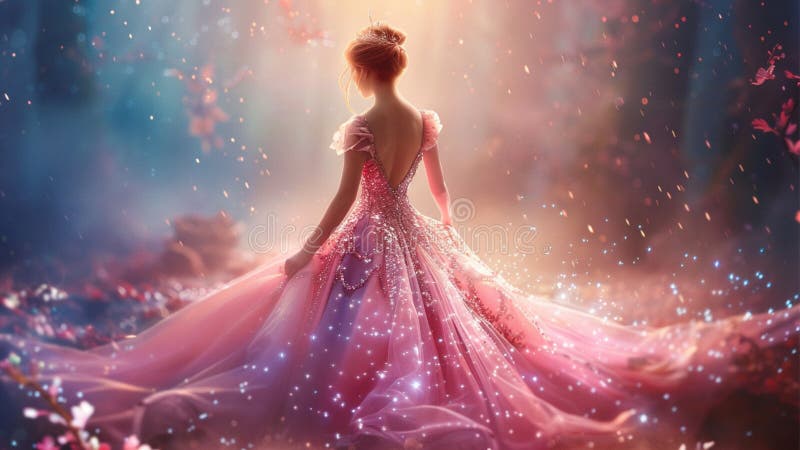 A Beautiful Fairytale Princess in a Dreamy Glittery Shimmery Pink Dress ...