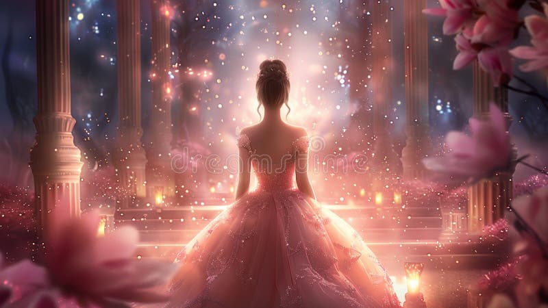 A Beautiful Fairytale Princess in a Dreamy Glittery Shimmery Pink Dress ...