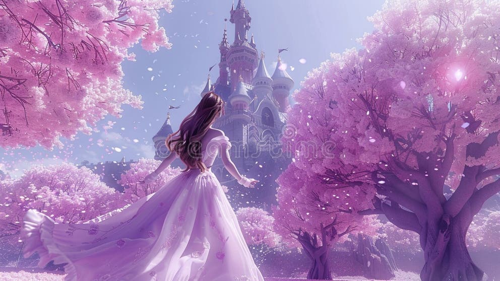 Beautiful Fairytale Princess in a Dreamy Pink Dress with Flowers and ...