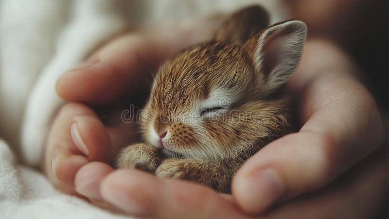 The Cutest Baby Bunny Ever Sleeping and Dreaming in Palm of Hands Stock ...