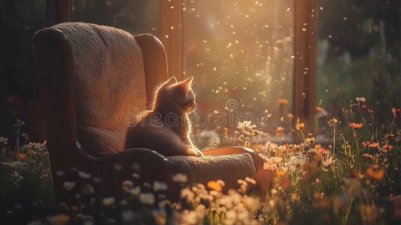 Adorable Cute Kitten Cat in the Middle of a Fantasy Magical Flower ...