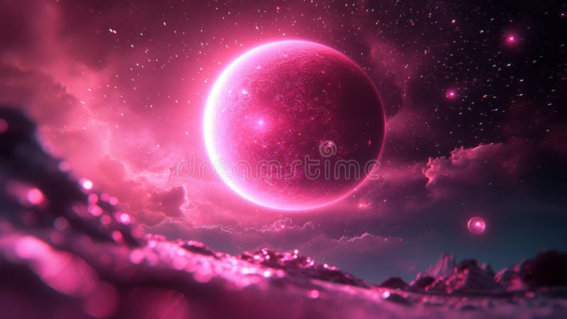Fantasy Magical Neon Pink Planets in an Alien World Scenario Stock ...