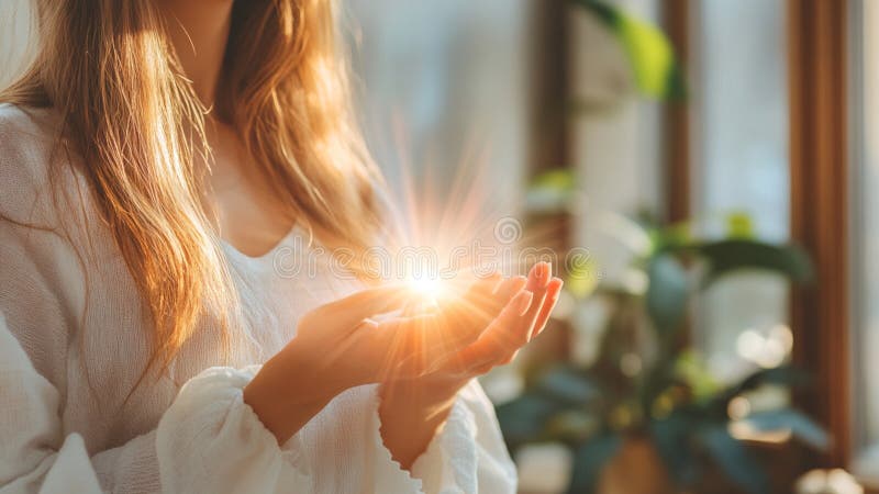 Healer Woman Practicing Energy Healing Emitting Powerful Glowing Light ...