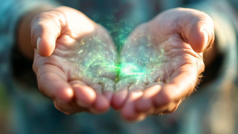 Healer Man Practicing Energy Healing Emitting Powerful Glowing Light ...